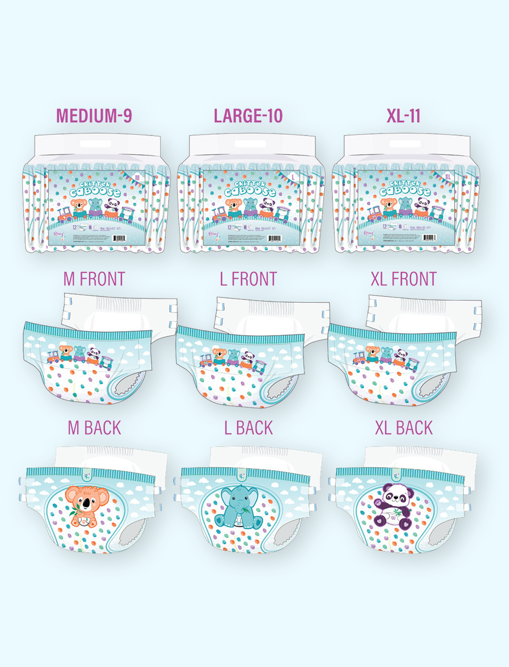 Rearz Critter Caboose Mega - Couches plastifiées - Diaper Minister